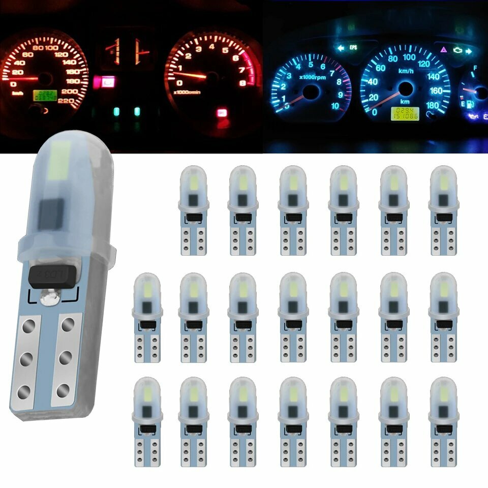 20X T5 Led W3W W1.2W 7 цветов салона светильник индикатор приборной панели датчик прибора Клин лампа авто сигнальный светильник лампочка DC12V