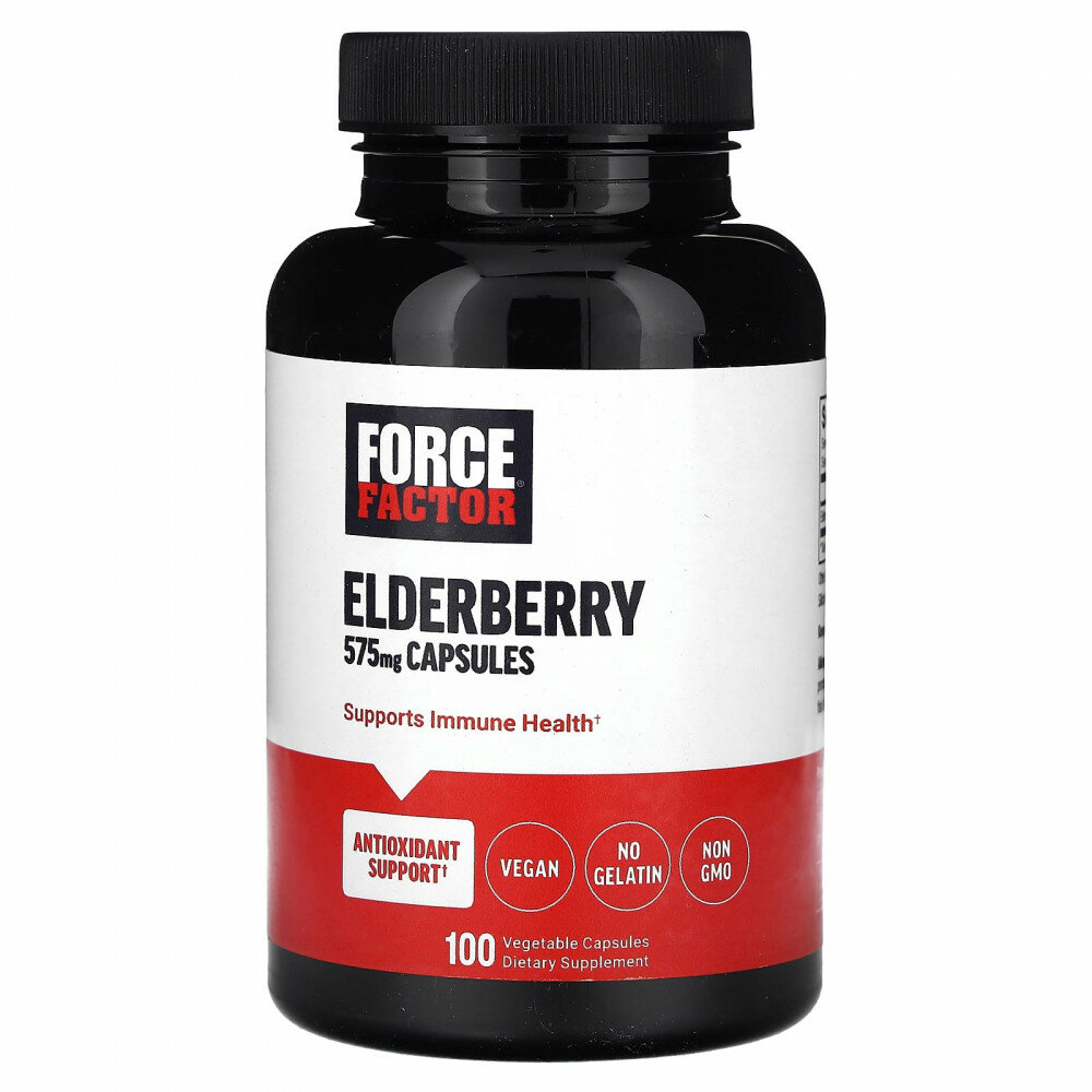 Force Factor, бузина, 575 мг, 100 растительных капсул
