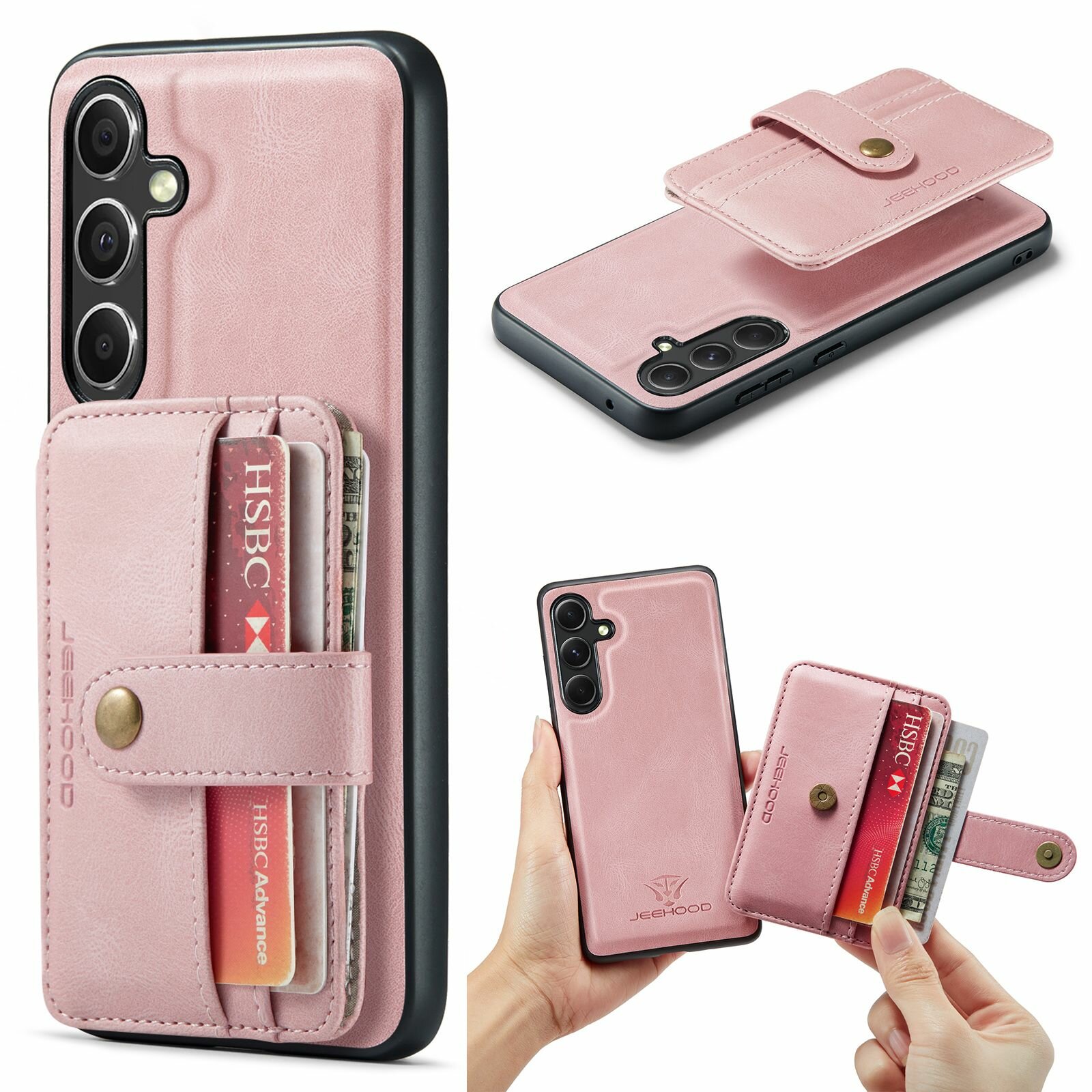 JEEHOOD Кожаный деловой чехол для Samsung Galaxy A55(Самсуиг Галакси А55), с блокировкой RFID и магнитной застежкой, держателем для карт и карманом