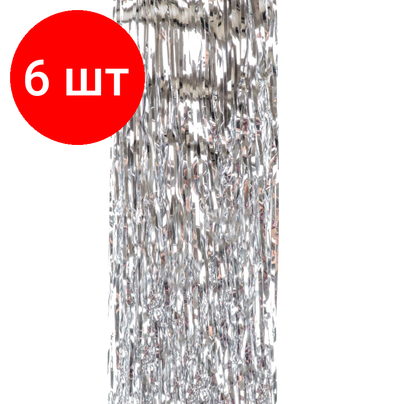 Комплект 6 штук, Дождик на елку Волшебство 1.5 мx 10 см, серебряный , НУ-5496