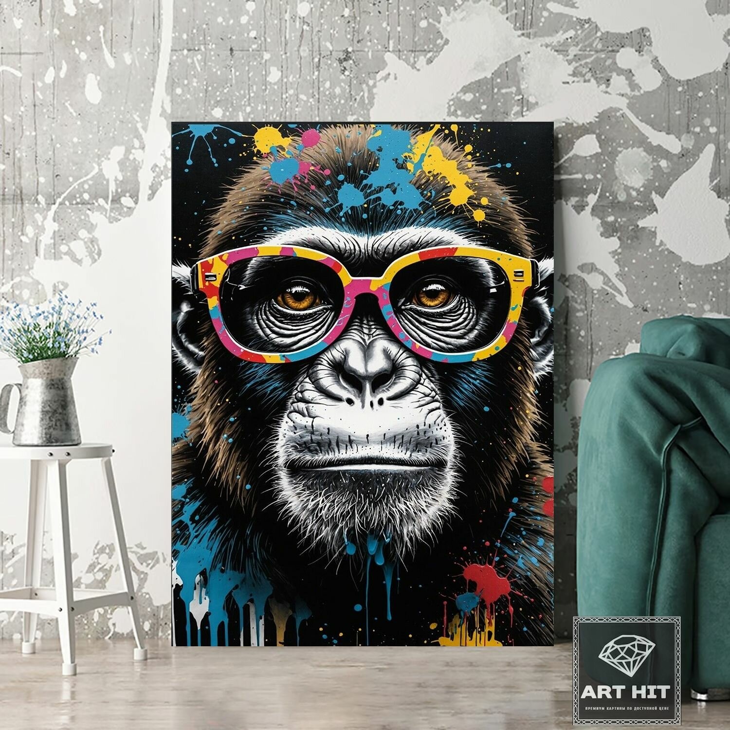 Картина на стену для интерьера - "Брутальная обезьяна", 30х40 см.