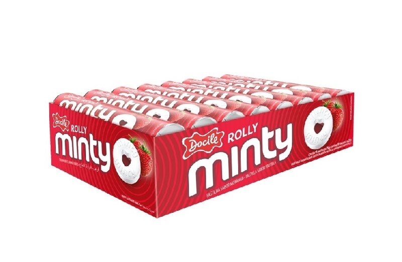 Конфеты DOCILE ROLLY MINTY STRAWBERRY (Мятная клубника) блок 29г