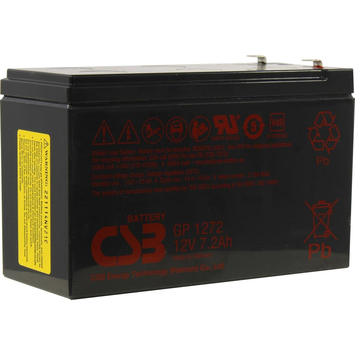 Аккумуляторная батарея CSB GP 1272 F2, для ИБП, 12 В, 7.2 А·ч