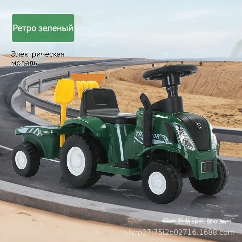 Трактор, детский скейтборд, мальчик и девочка с ведром, дети могут сидеть, двойная четырехколесная игрушечная машинка, санки