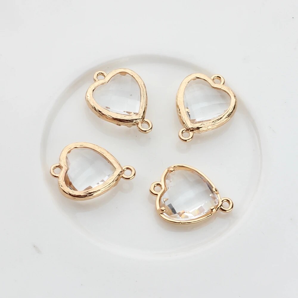 Подвески сердце стеклянные, Clear, 12 шт.