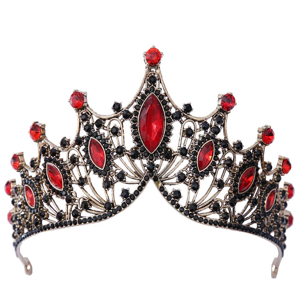 Винтажная корона для волос с хрусталем, red black