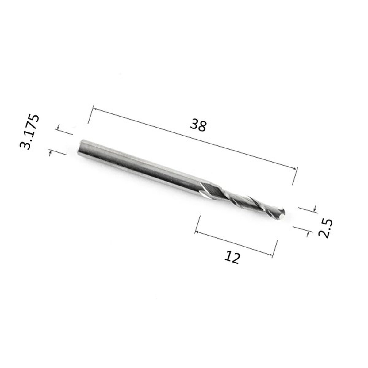 Фреза DJTOL A2QX3.2.512 двухзаходная сферическая по дереву, композиту, цветным металлам: алюминий, латунь, медь, бронза