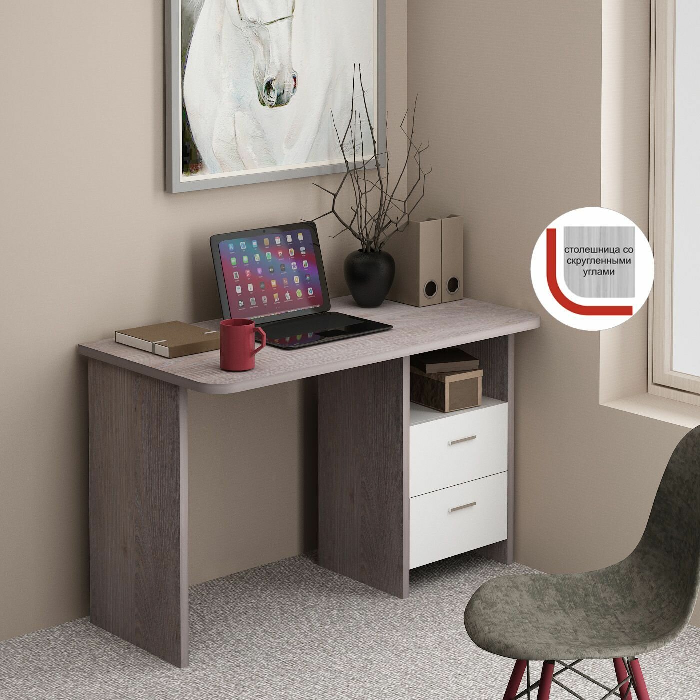 Стол СКЛ-Прям120Р НБЕ Нельсон/Белый жемчуг без надстрой скругленные углы