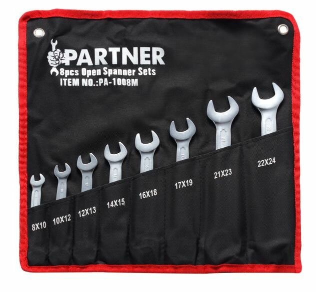 Набор ключей рожковых 8 предметов Cr-V (8х10-22х24мм). на полотне Partner PA-1008M
