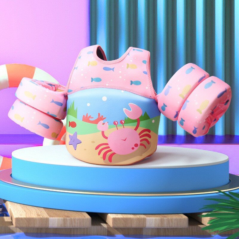 Детская плавательная куртка с водяными рукавами, плавательный костюм для малышей, пляжный бассейн, рукав с кольцом, без надувания, мультяшный плавательный артефакт