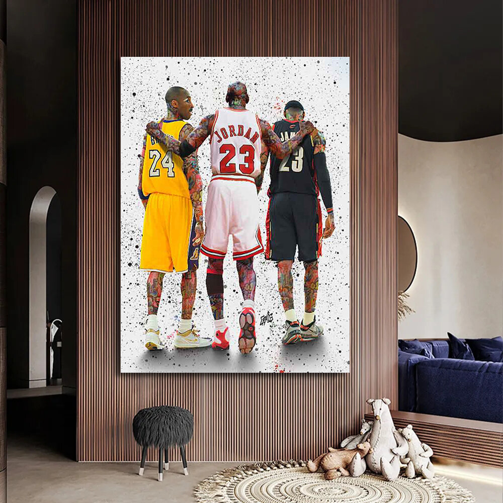 Баскетбол / Леброн Джеймс, Коби Брайант, Майкл Джордан, картина спорт / в интерьер, подарок баскетболисту, 20х30 см.