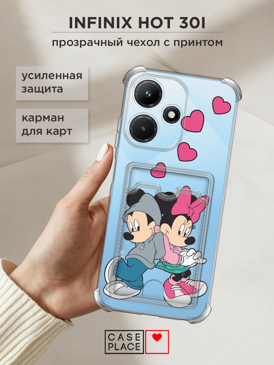 Чехол на Infinix Hot 30i (Инфиникс Хот 30i) с картой и принтом Микки Маус
