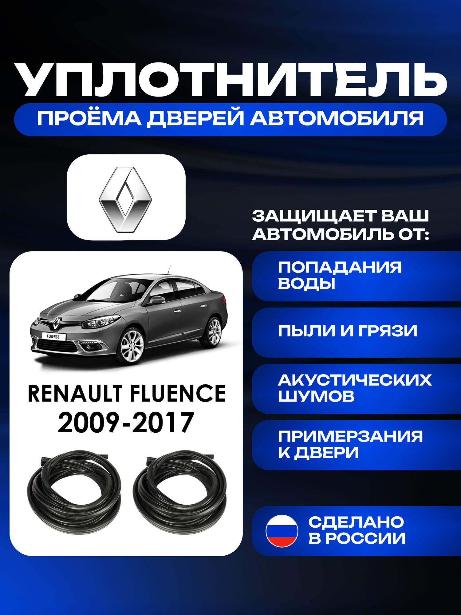 Уплотнитель (резинка) проёма передней двери (2 ШТ.) Renault Fluence (2009-2017) / Рено Флюенс