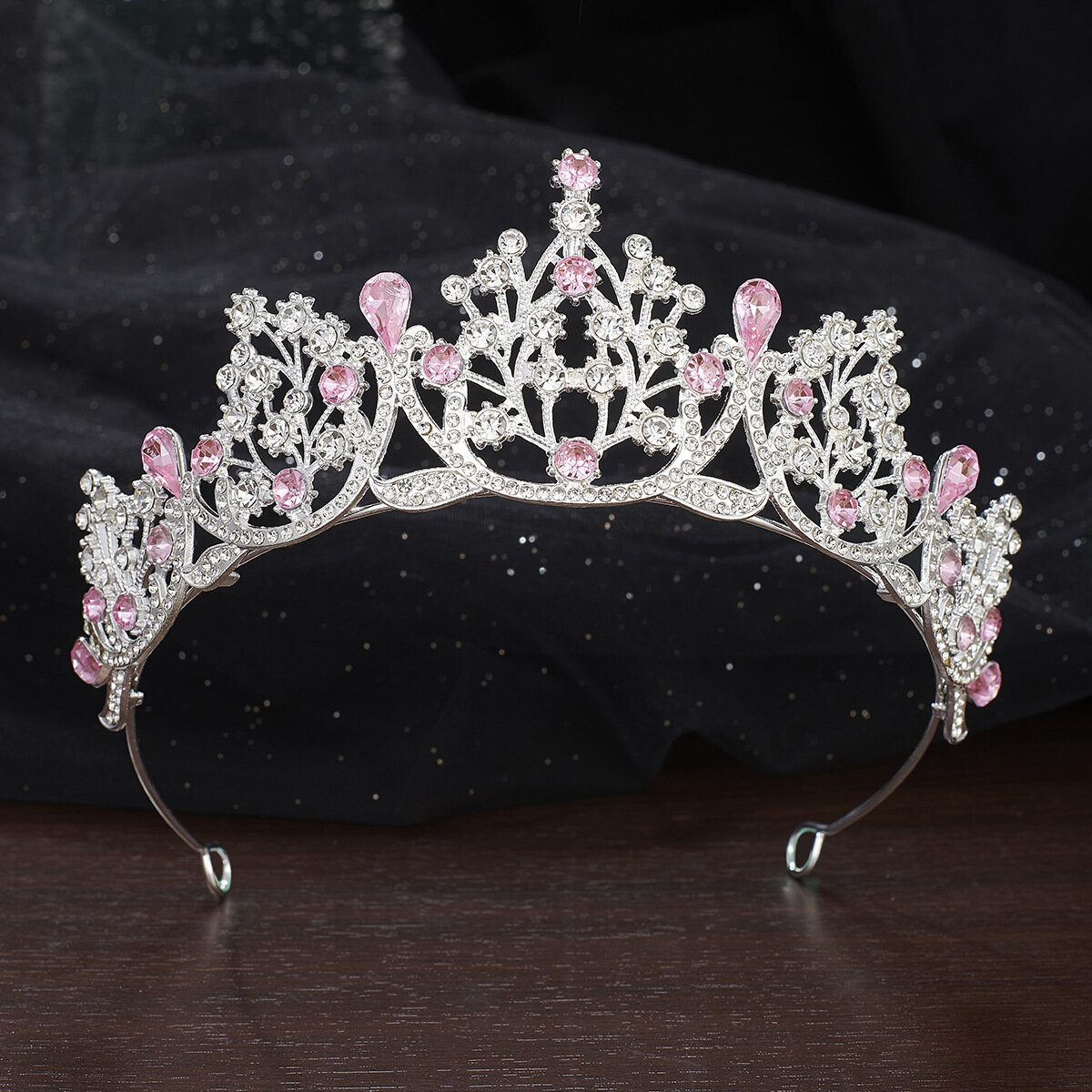 Корона невесты "Трансграничная", с бриллиантами, цвет серебро + розовые бриллианты