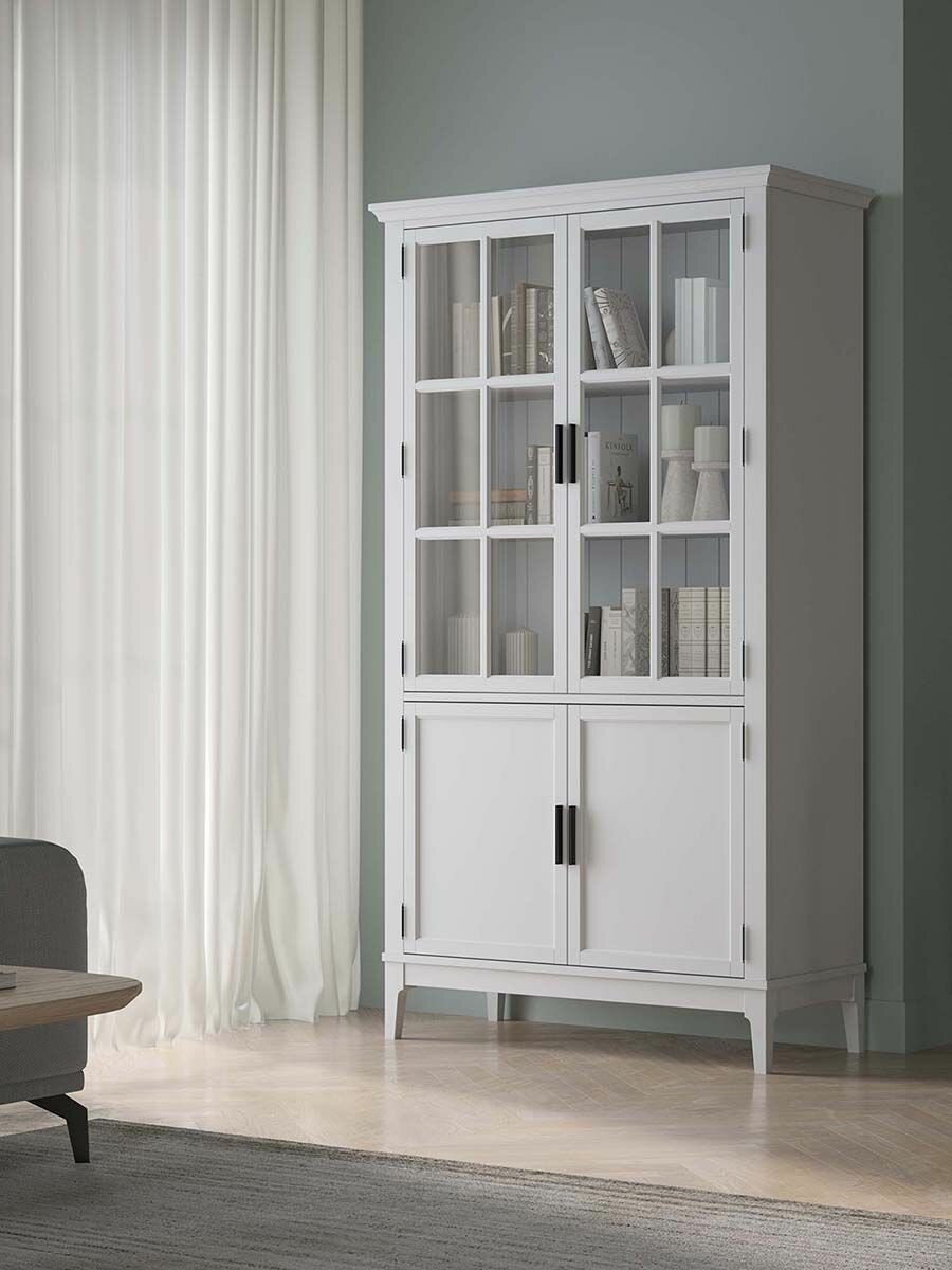 Шкаф для посуды ММЦ Гостиная Квадро-С 22-185 (белый лак) из массива сосны