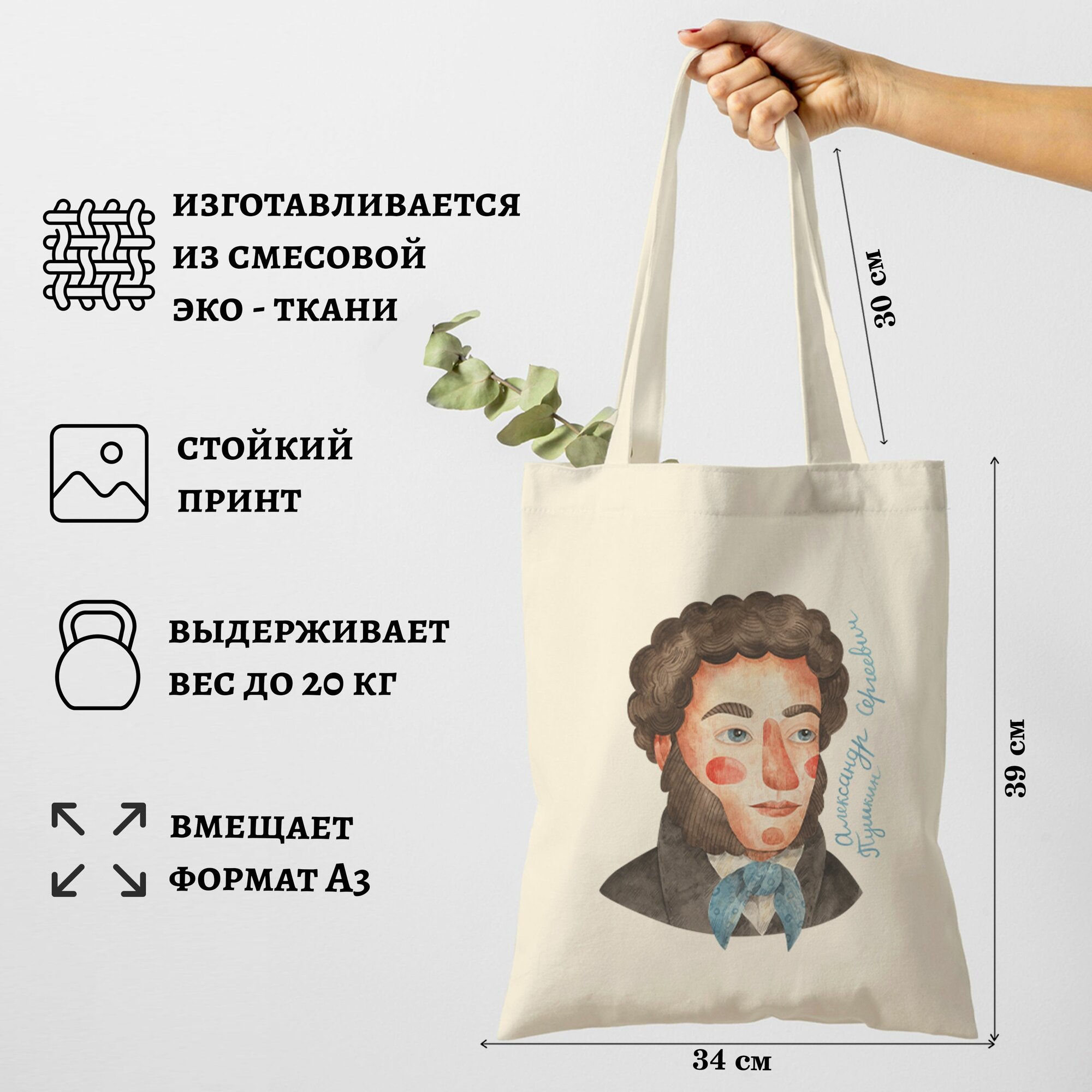 Сумка шоппер шоппер с принтом авоська холщовая с рисунком в подарок "Пушкин"