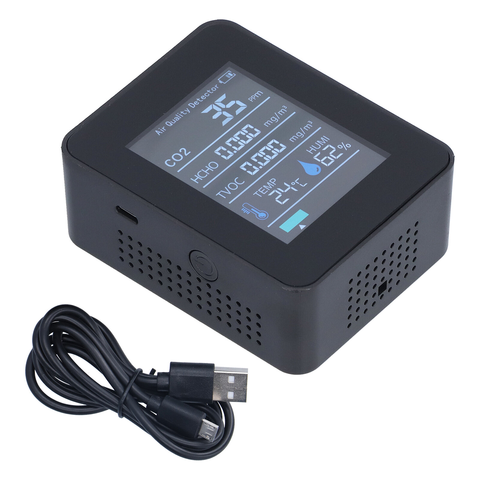 Монитор качества воздуха в реальном времени с умным цветным дисплеем и сигнальной системой. Портативный детектор формальдегида для офиса и дома, черный