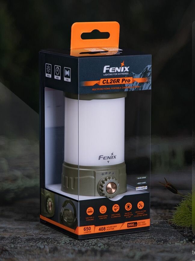 Фонарь кемпинговый Fenix CL26R PRO зеленый (белый и красный свет, магнит, Type-C, PowerBank)