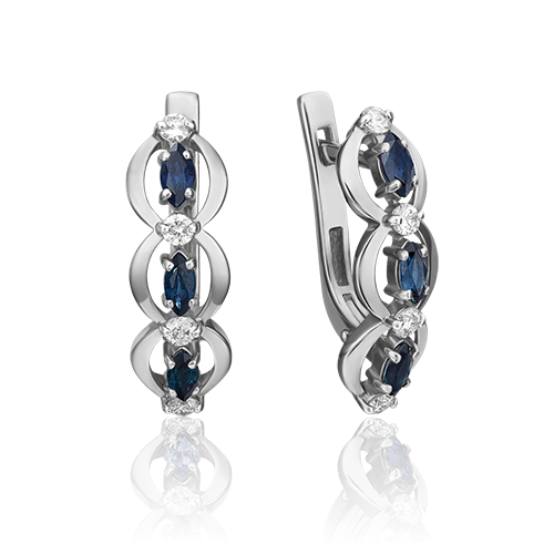 Серьги, белое золото, 585 проба, сапфир, бриллиант