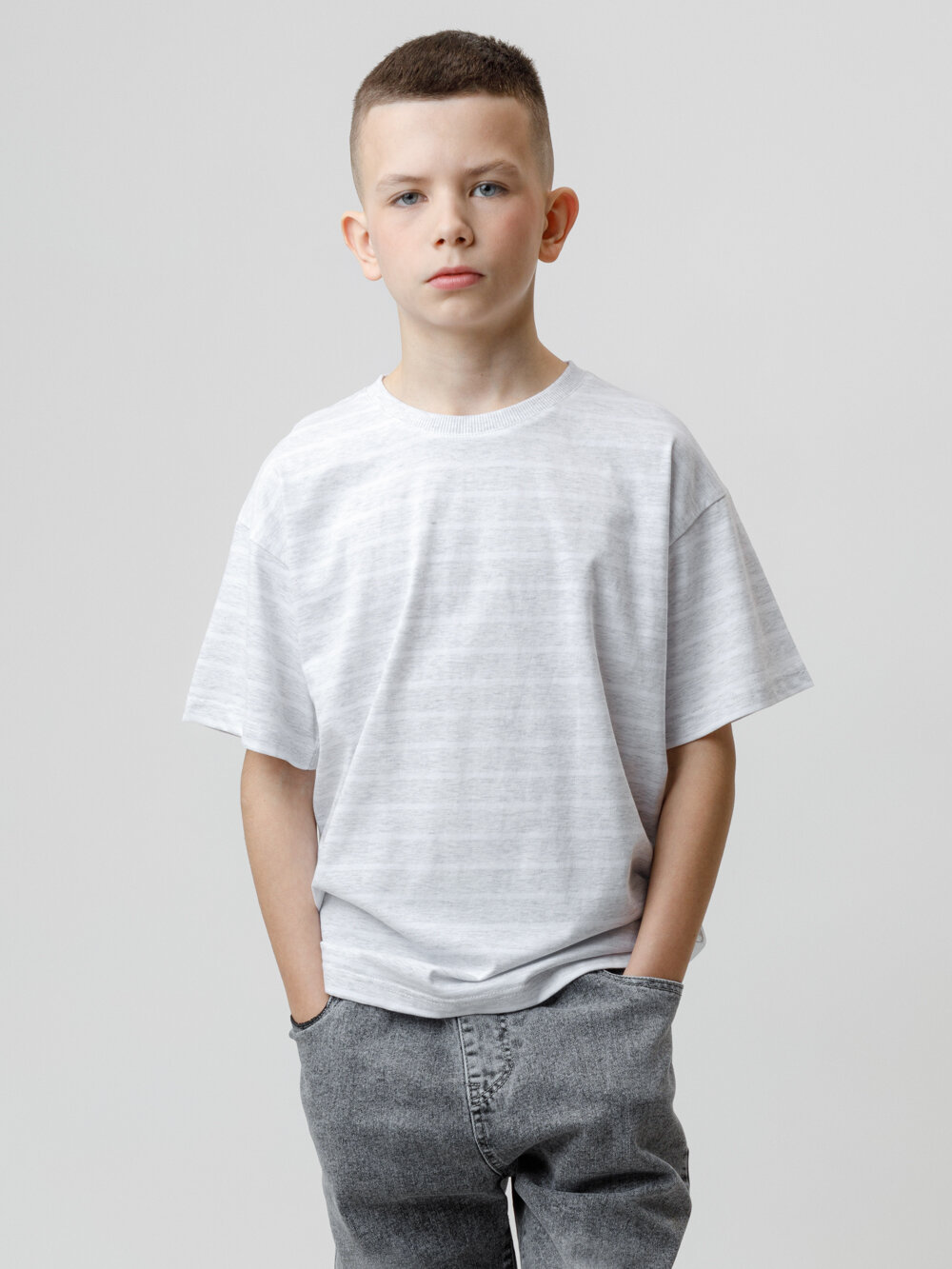 Футболка КР 302912/св.серый меланж,полоска к634