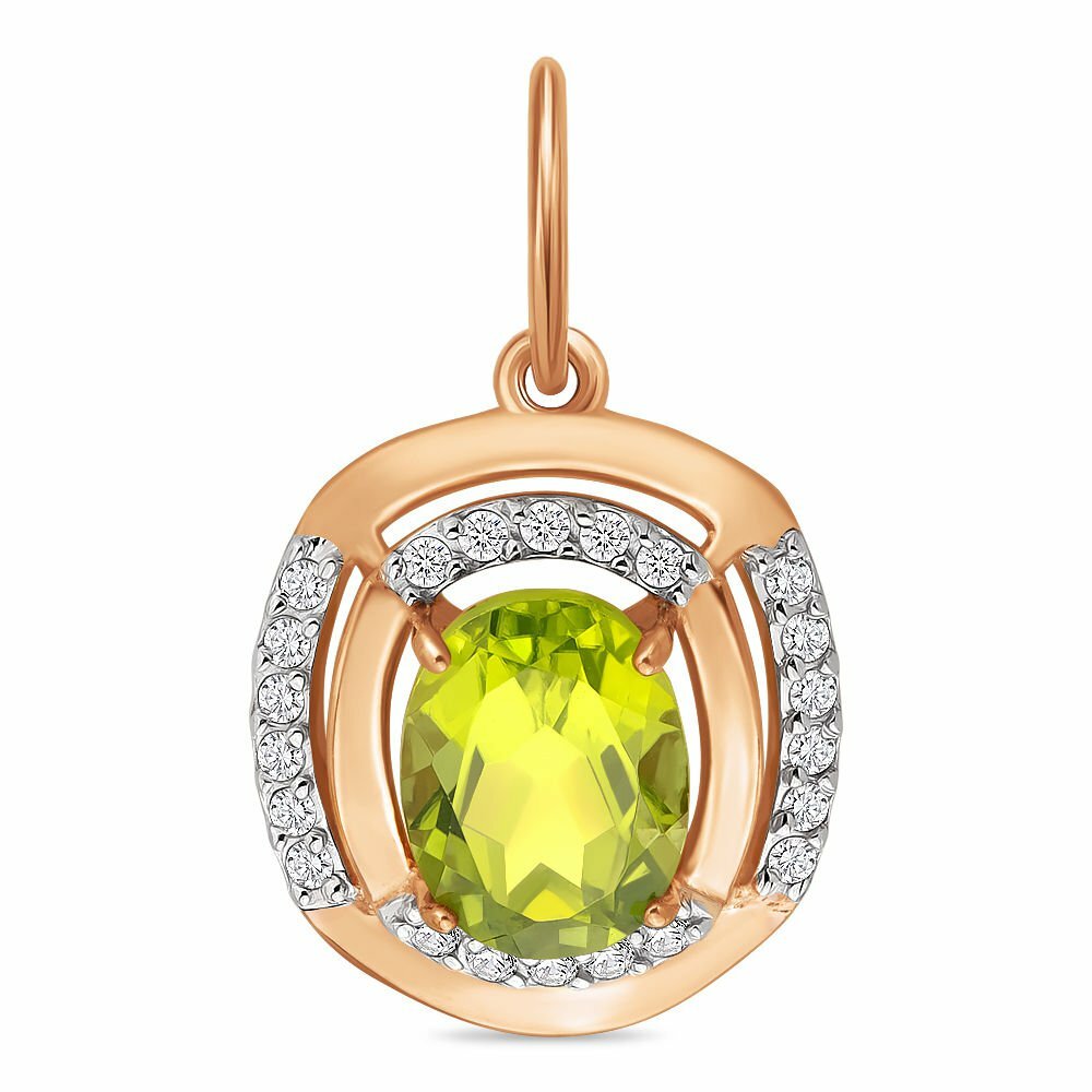 Подвеска, красное золото, 585 проба, родирование, фианит, хризолит