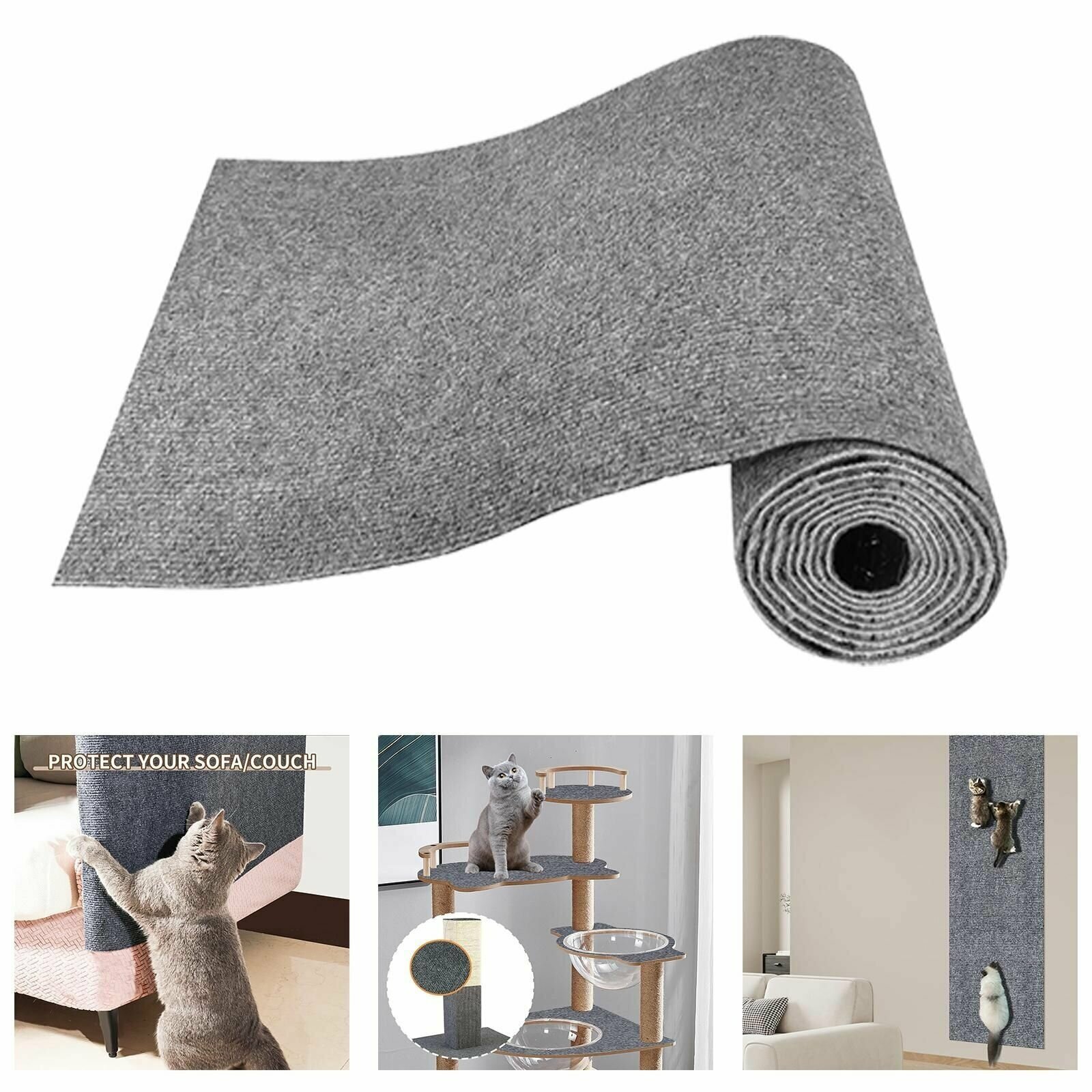 Самоклеющийся ковер, устойчивый к кошачьим царапинам, может быть подстрижен 40смx2м, GREY