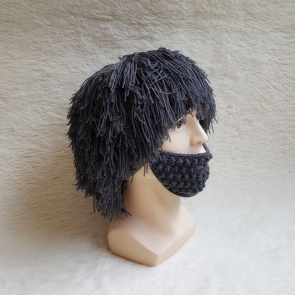 Парик Борода Шапки Хобо Безумный Ученый Пещерный Человек Ручной Работы Вязаные Теплые Зимние Шапки Мужчины Женщины Подарки На Хэллоуин Забавные Шапочки Для Вечеринки
