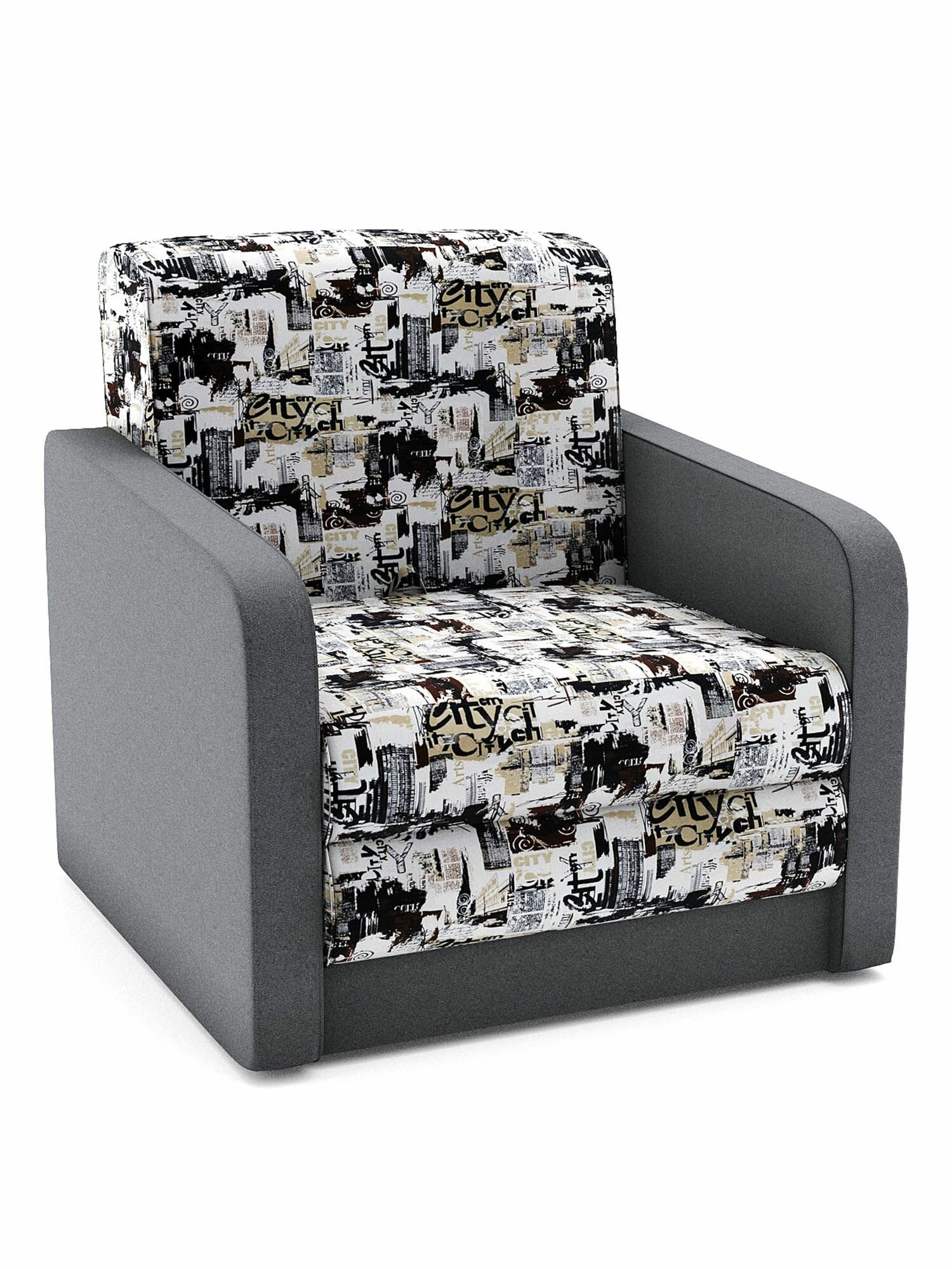 Кресло-кровать раскладное 70 см, мягкие локти, флок серый 71+150 / олмп