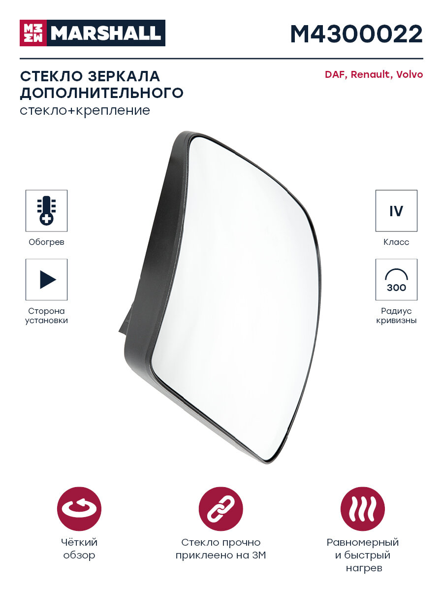Стекло зеркала дополнительного правое VV, RN, DAF