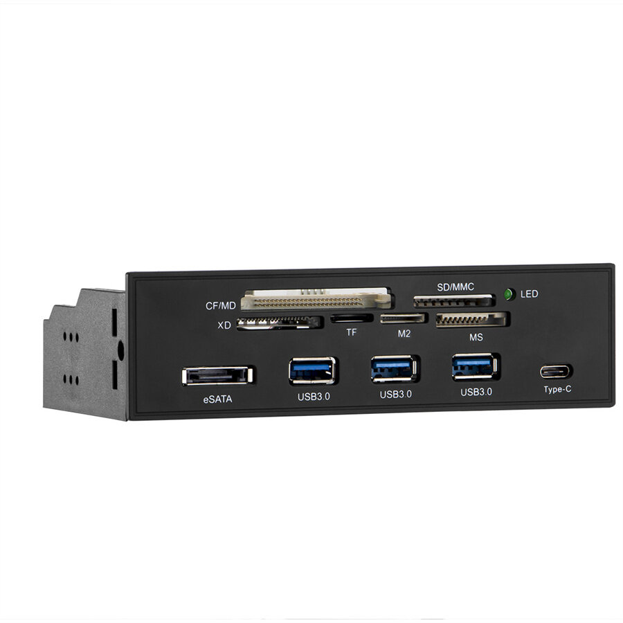 Передняя панель для пк 5,25", usb 3.0-концентратор, usb 3.1 type-c, esata-порт, устройство чтения карт памяти
