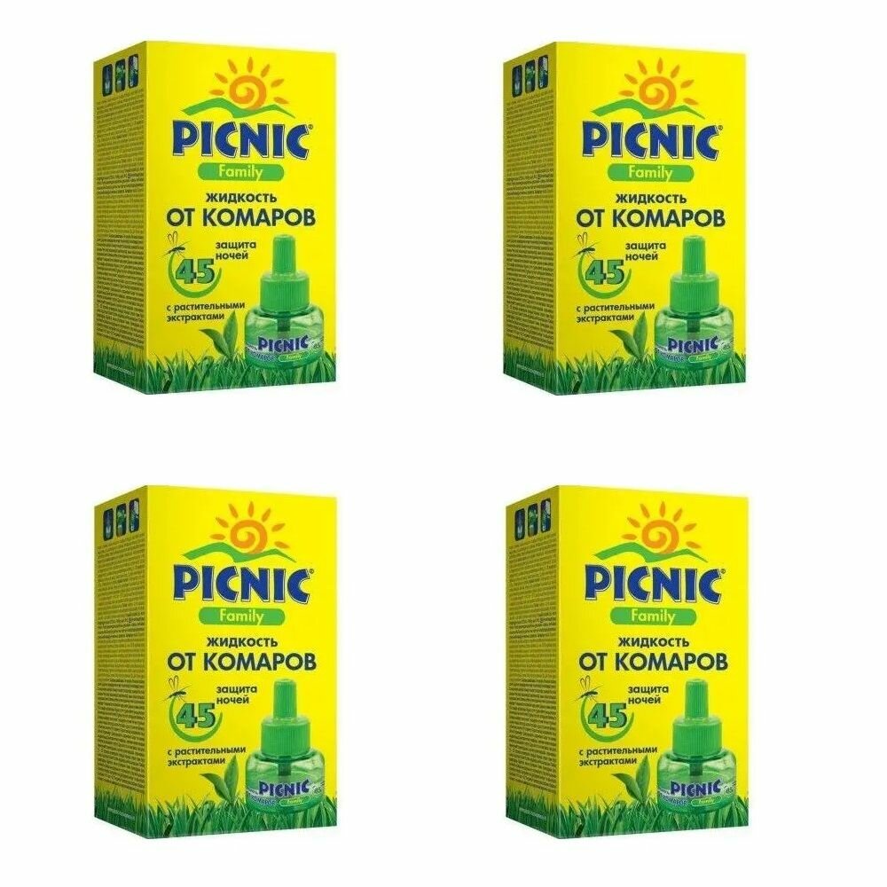 Жидкость от комаров Picnic Family, 45 ночей, 30 мл, 4шт