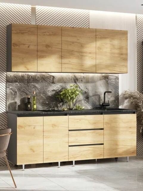 Кухонный гарнитур Челси 2м ЛДСП дуб крафт/графит со столешницей к2, МИФ