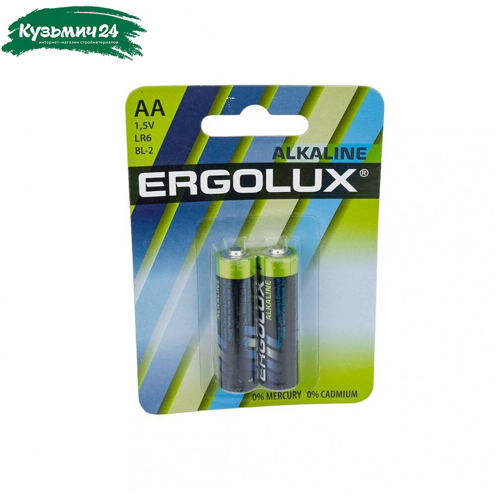 Элемент питания Ergolux LR6 Alkaline BL-2 АА алкалиновый, 2 шт, блистер