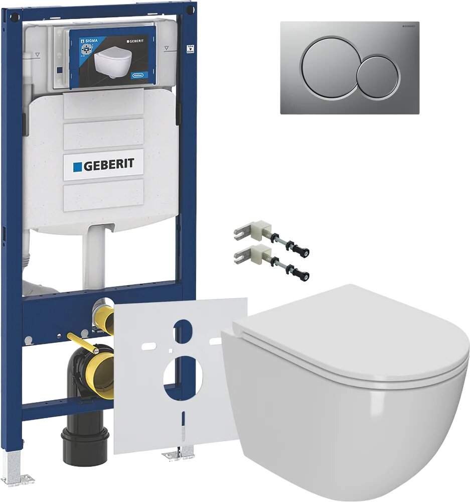 Комплект Унитаз подвесной Bauedge Bau Dream Hurricane3 безободковый, с микролифтом, белый / Крепления к стене / Инсталляция UP 320 111.300.00.5, Кнопка Sigma лакированная, матовый хром, Шумоизоляция