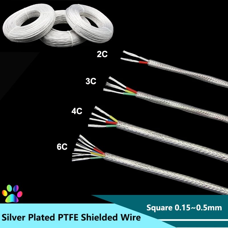 Прозрачный серебряный провод OFC PTFE 2-6 жил для наушников