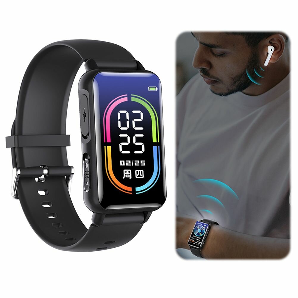 Часы с диктофоном, MP3-плеером, Bluetooth 5.0, запись 36 ч, экран 1.47", воспроизведение музыки и видео