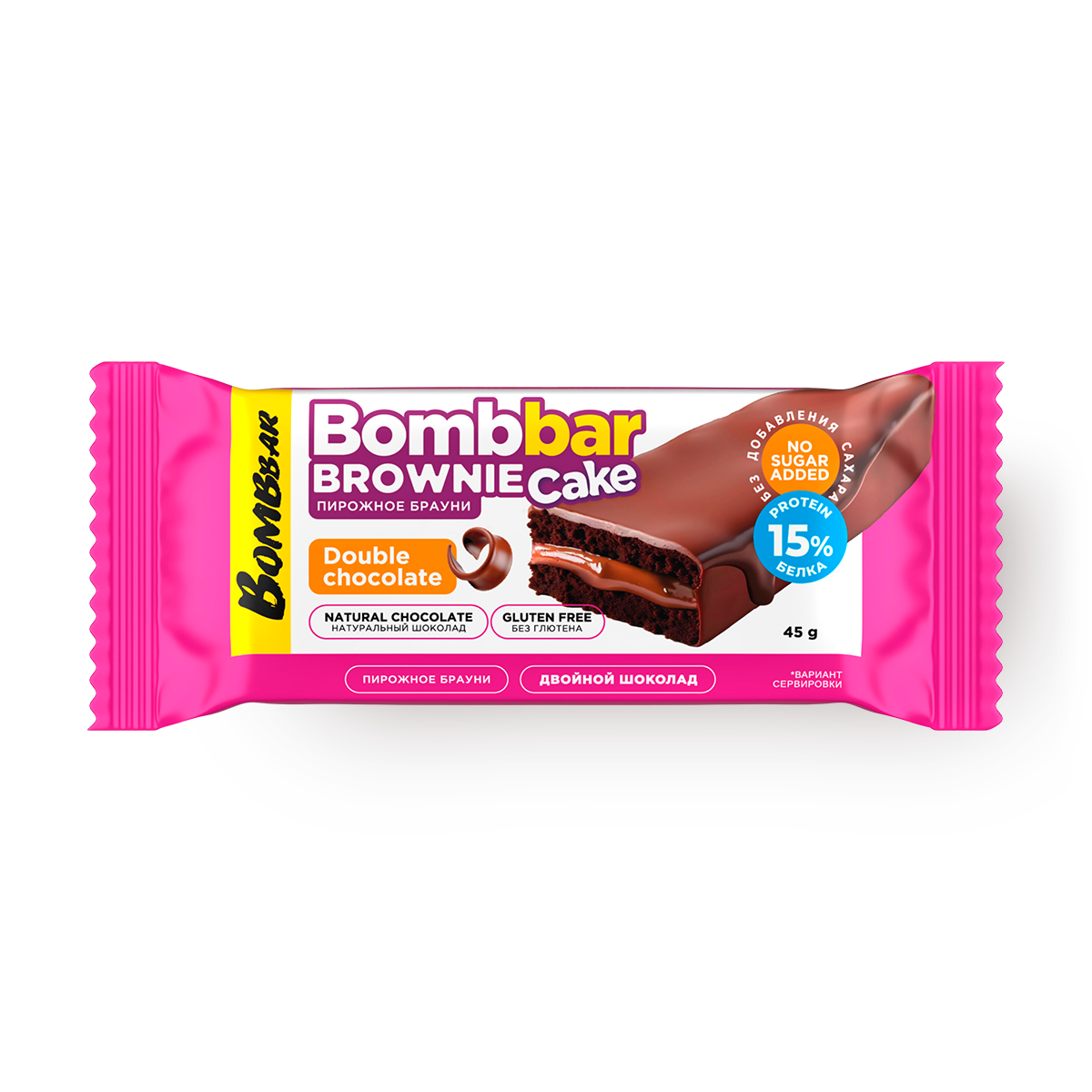 Пирожное протеиновое Bombbar с начинкой со вкусом Брауни Двойной шоколад