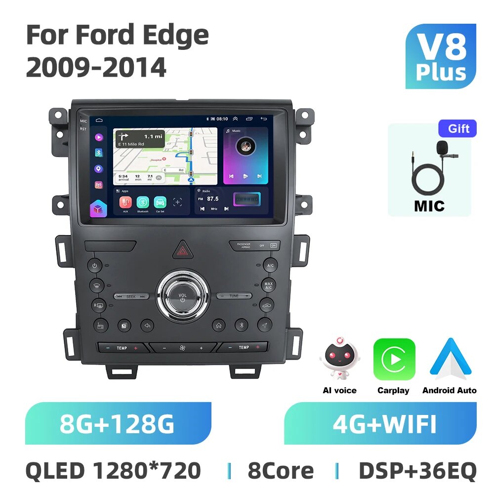 Автомобильная Мультимедийная система Podofo, 9 дюймов, Android, для Ford Edge 2009-2014 8 128G