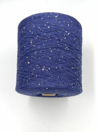 Пряжа Пайетки 2мм на хлопке 2-054з синий со светло-золотыми пайетками с4в (200г/1500м)