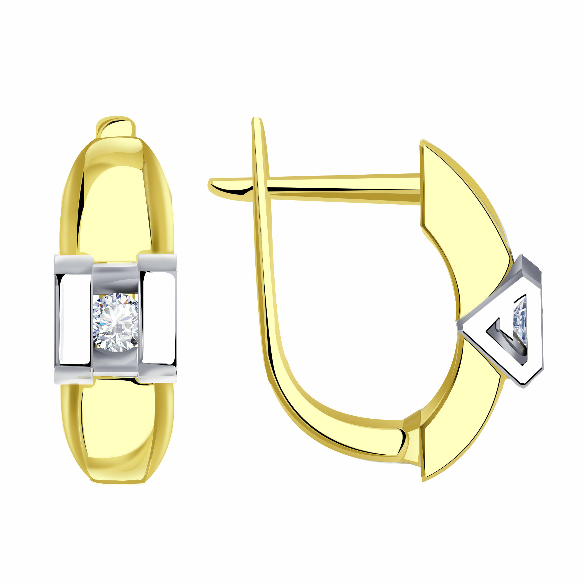 Серьги, желтое золото, 585 проба, бриллиант