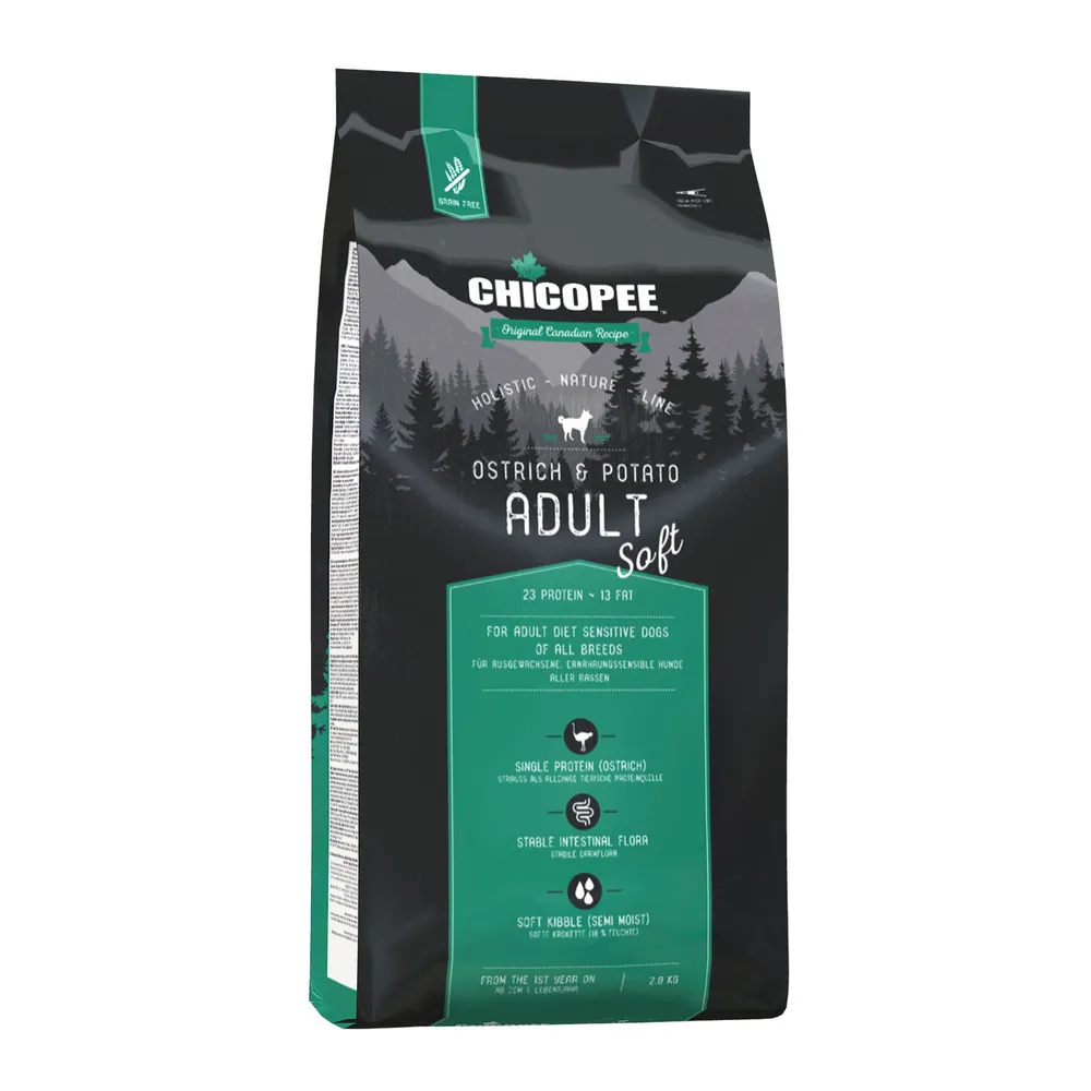 Сухой корм для взрослых собак всех пород Chicopee HNL Soft Adult Ostrich & Potato, с мясом страуса и картофелем 2 кг