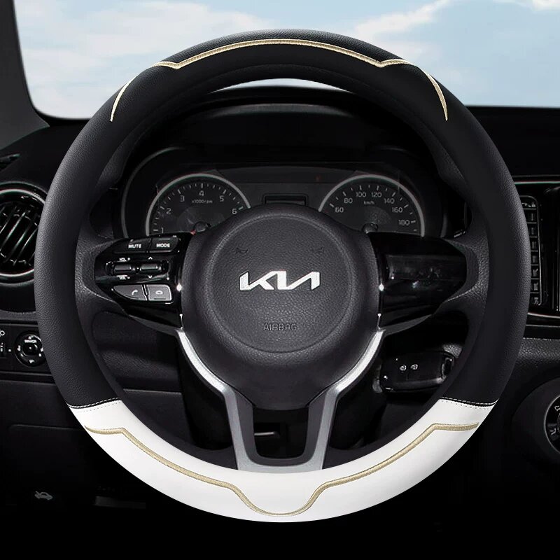 Накладка на руль из искусственной кожи для Kia KX3/K3/K4/K2/K5, Ceed, Sportage, Forte, Soul, Cerato - Круглая, Белая