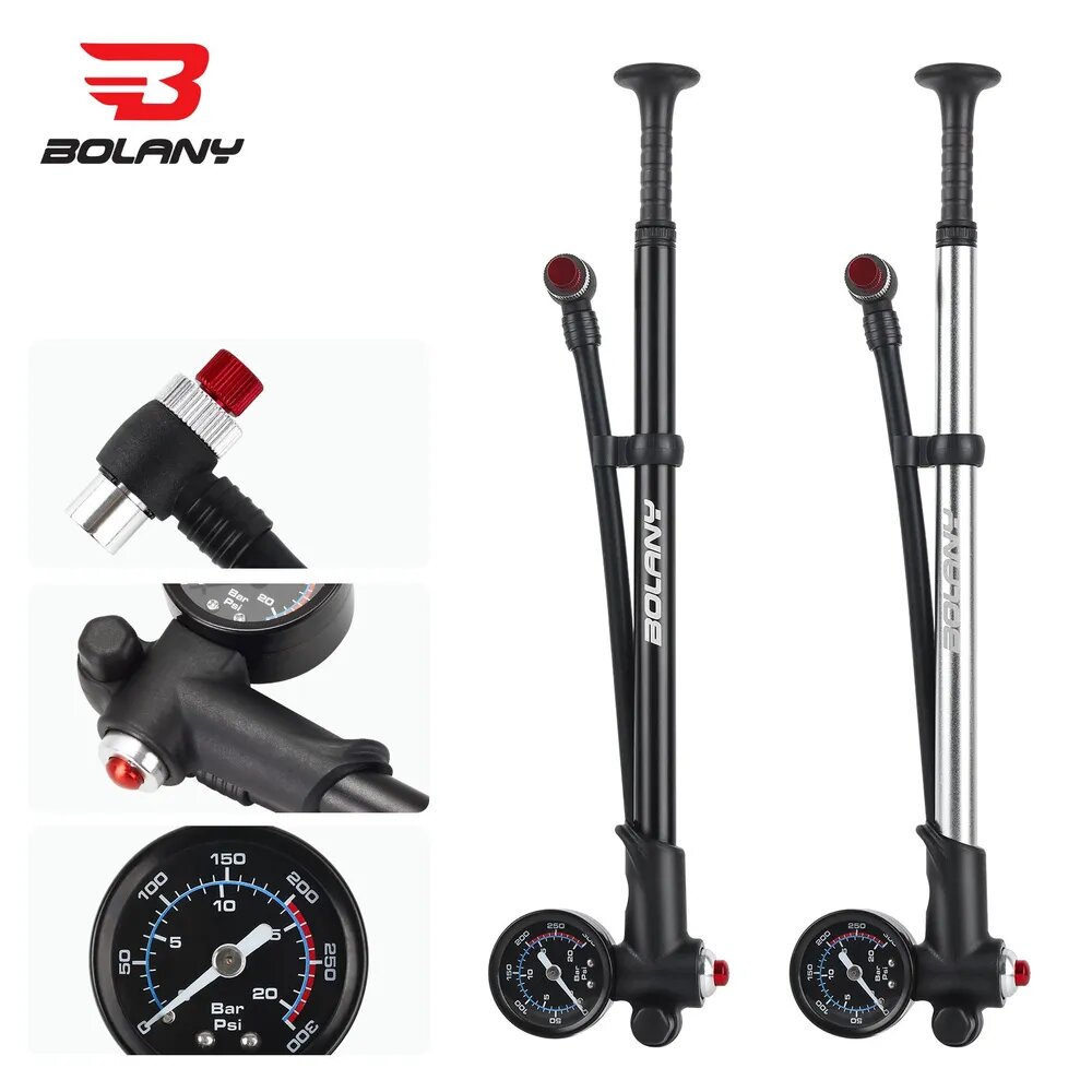 Насос BOLANY 300psi для вилки и амортизатора насос для накачки велосипеда с манометром красный — фото 1