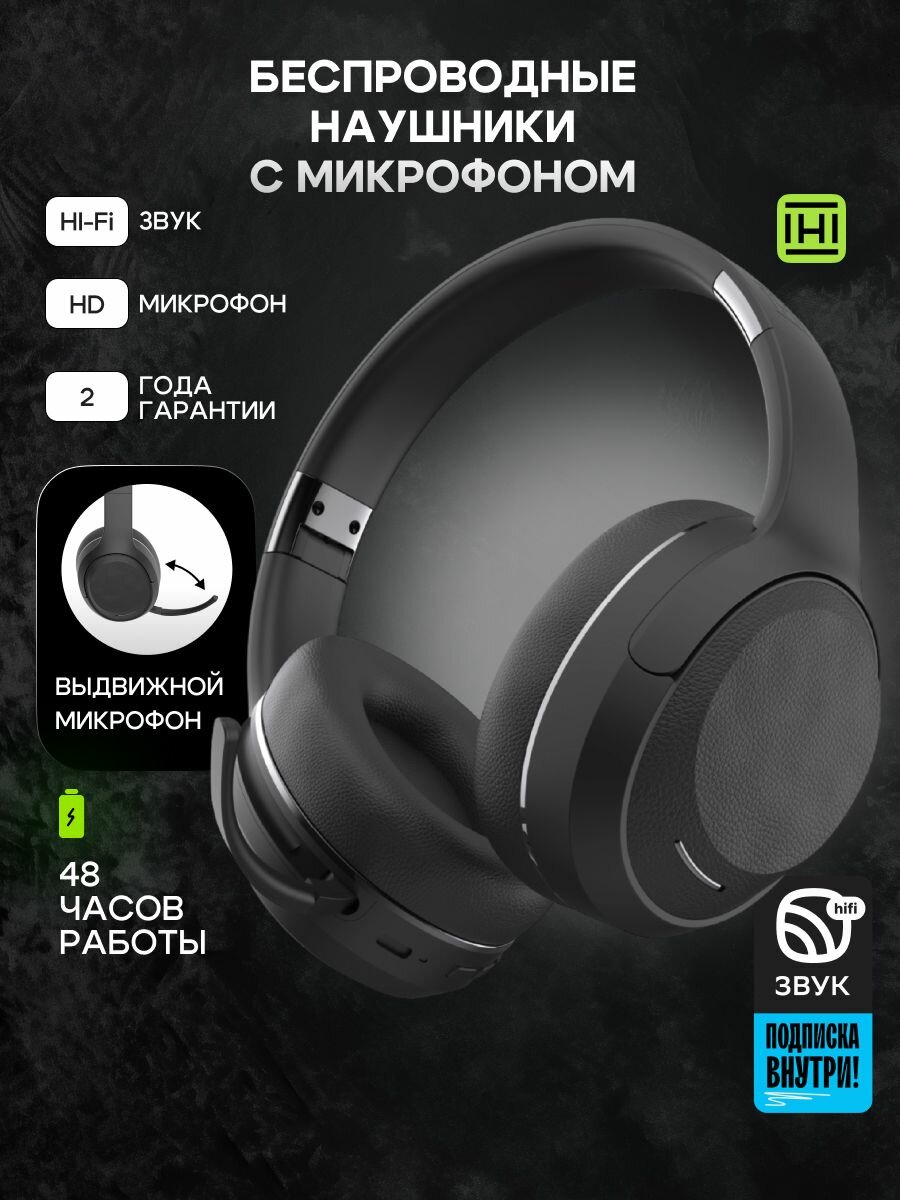 Наушники беспроводные накладные большие с микрофоном