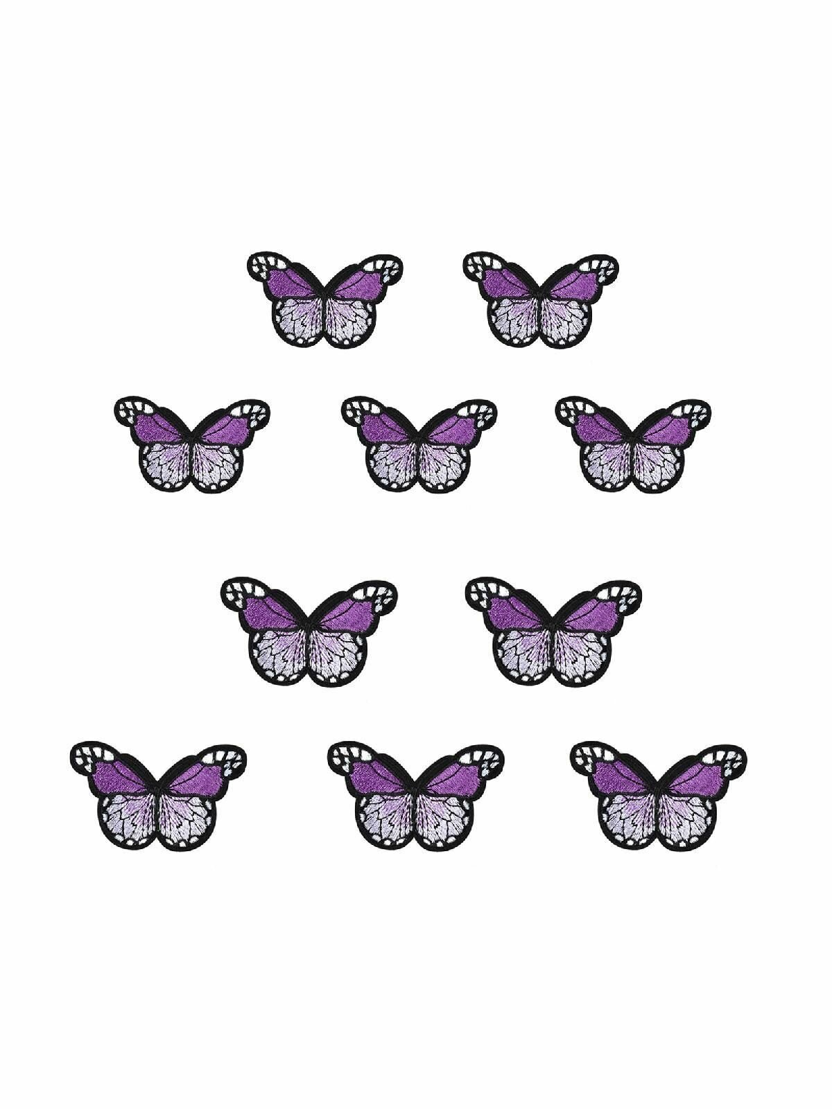 Набор из 10 аппликаций бабочек для вышивки, Фиолетовый