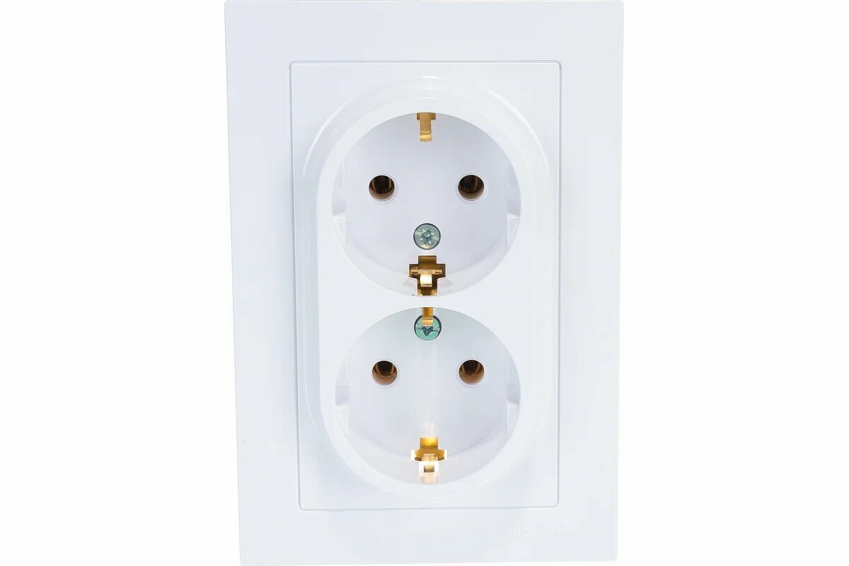 Розетка 2-м СП AtlasDesign 16А IP20 с заземлением в сборе белый SE ATN000124