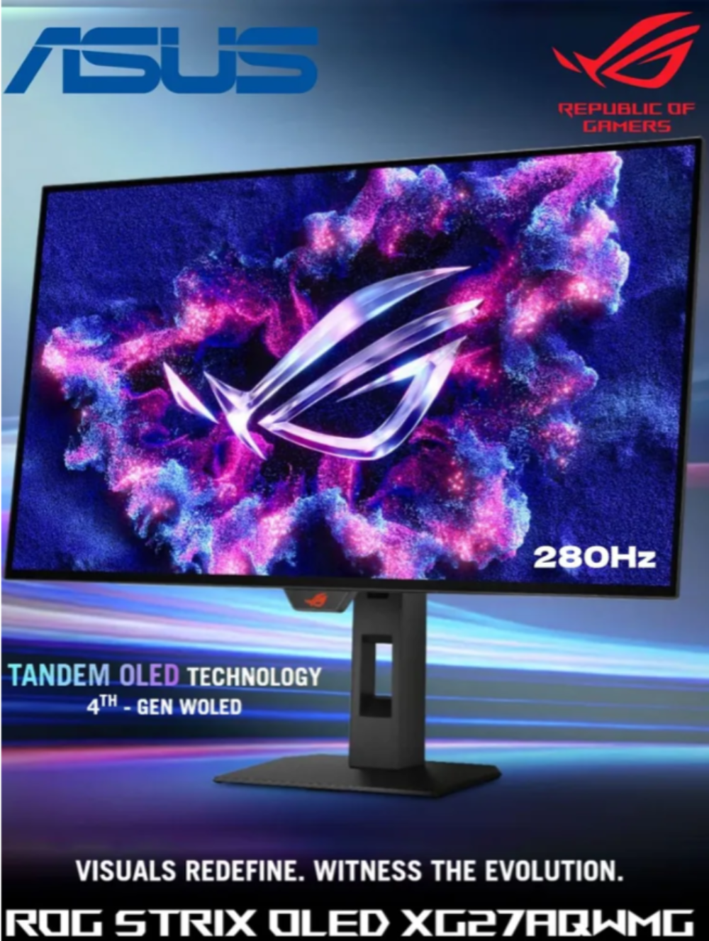 Игровой 27" Монитор ASUS ROG Strix OLED XG27AQWMG 2K280, 2560x1440, 280 Гц, 0,3 ms (GTG), OLED Anti-flicker, USB