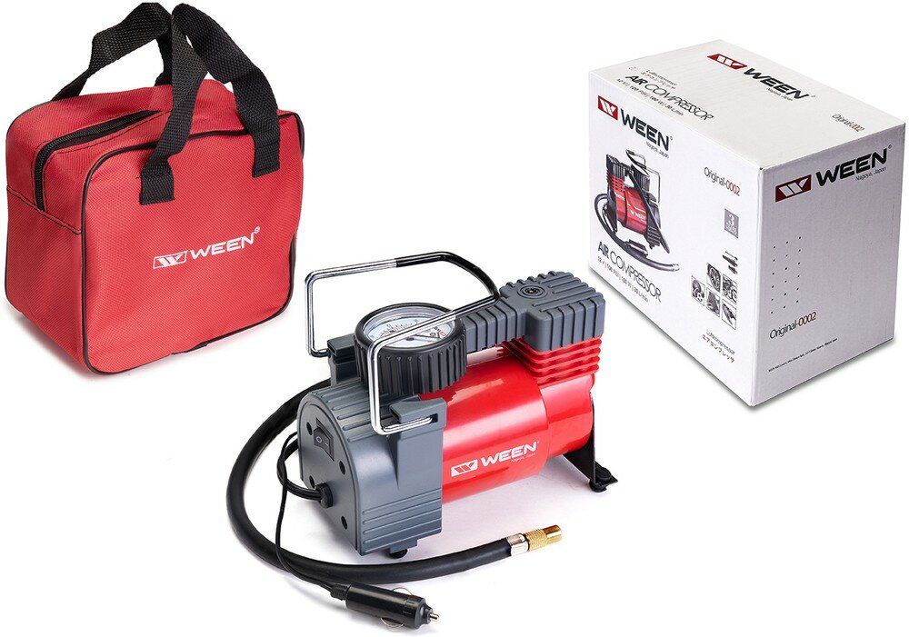 Компрессор WEEN 172-0002 комплект переходников, сумка, 160 W, 30л/мин, 12 V, 7 атм, 100 PSI