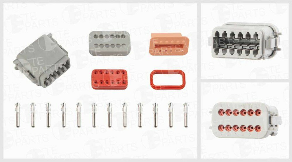 Разъем TE PARTS 7802128 12-ти контактный ответная часть 7802121, комплектация: 12-pin, уплотнение, фиксатор, кольцевое уплотнение, крышка, Volvo, ScaniA/Caterpillar