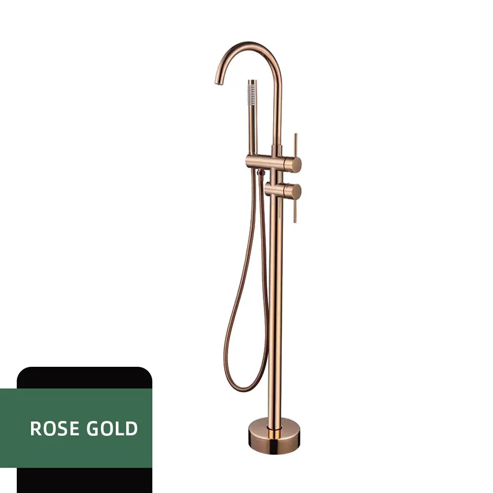 Матовый черный самстоятельный смеситель для ванны с двухходовым краном и ручной душем, напольный смеситель для ванны, горячий и холодный кран для ванной комнаты-9001RG